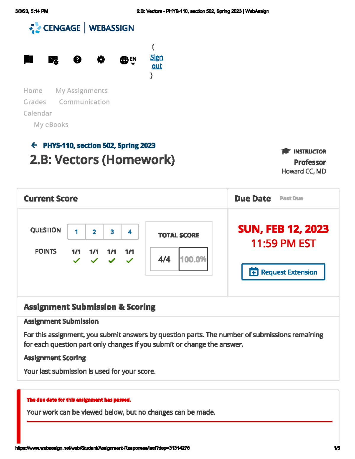 2B Vectors Homework - Assignment on webassign - PHYS 110 - Studocu