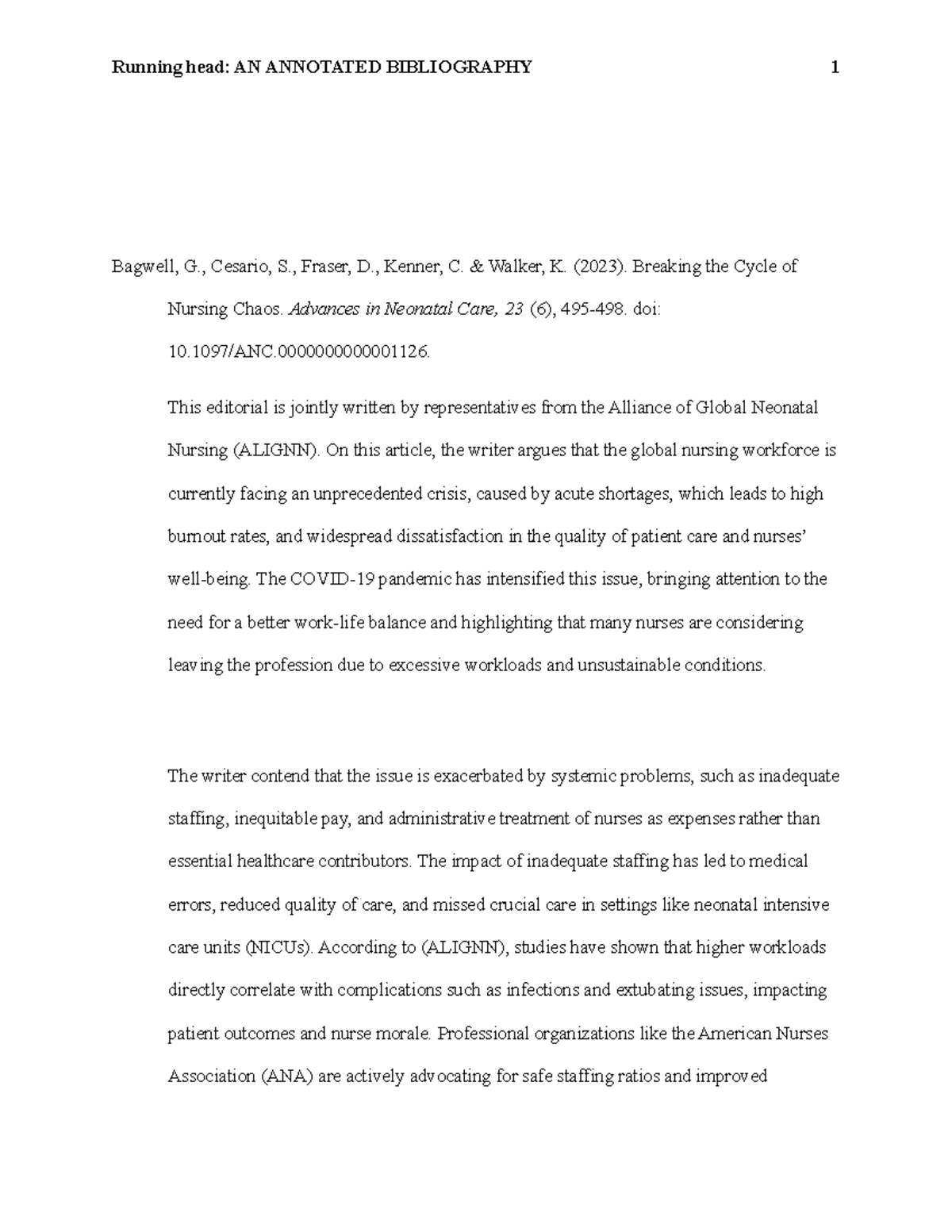 Bibliography - Personal work that can help another student - Running head: AN ANNOTATED ...