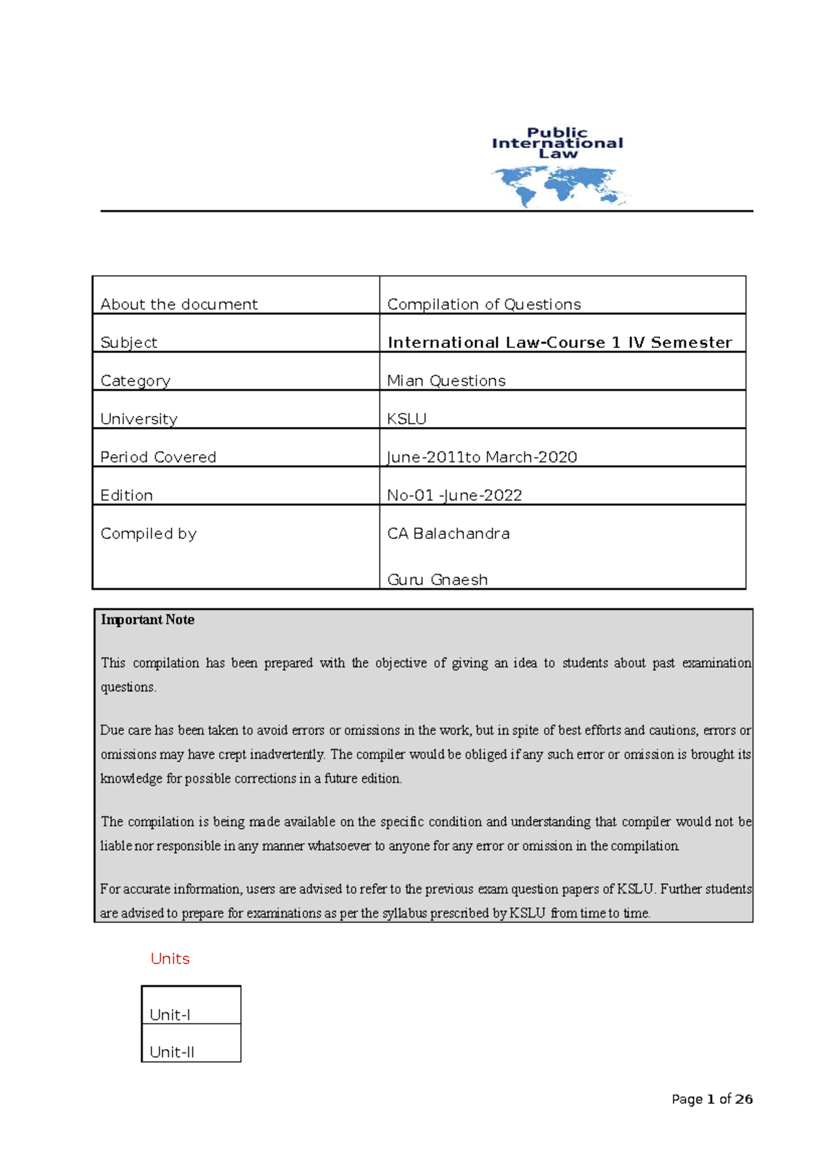 PIL 10 Marks - Question bank - About the document Compilation of ...