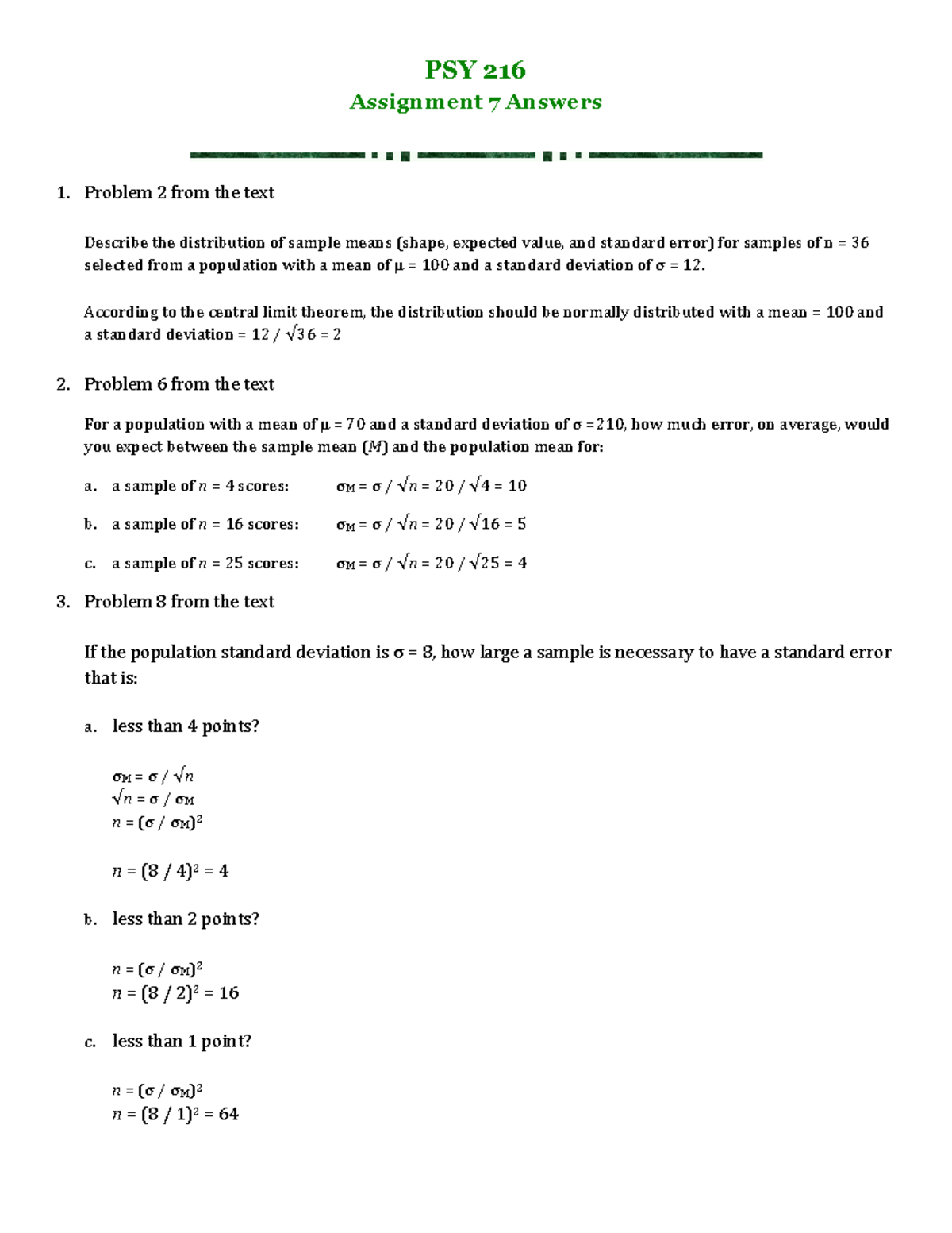 PSY216 2016-2017 Assignment 7 - Solutions - PSY 216 Assignment 7 ...