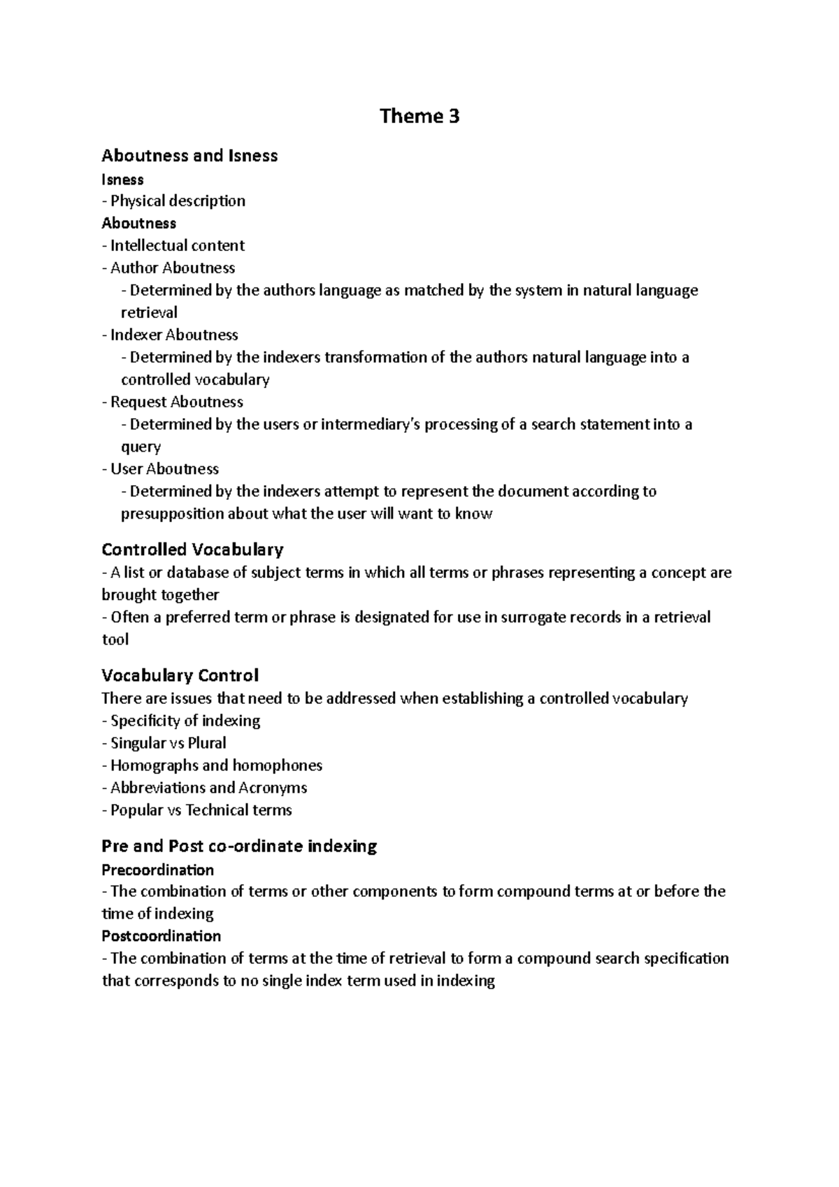 Theme 3 - Summary Representation and organisation - Theme 3 Aboutness ...
