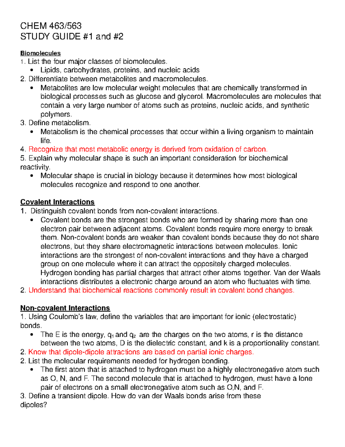 Exam 1 Biochem - Lecture notes 1,11, 4 - CHEM STUDY GUIDE and ...