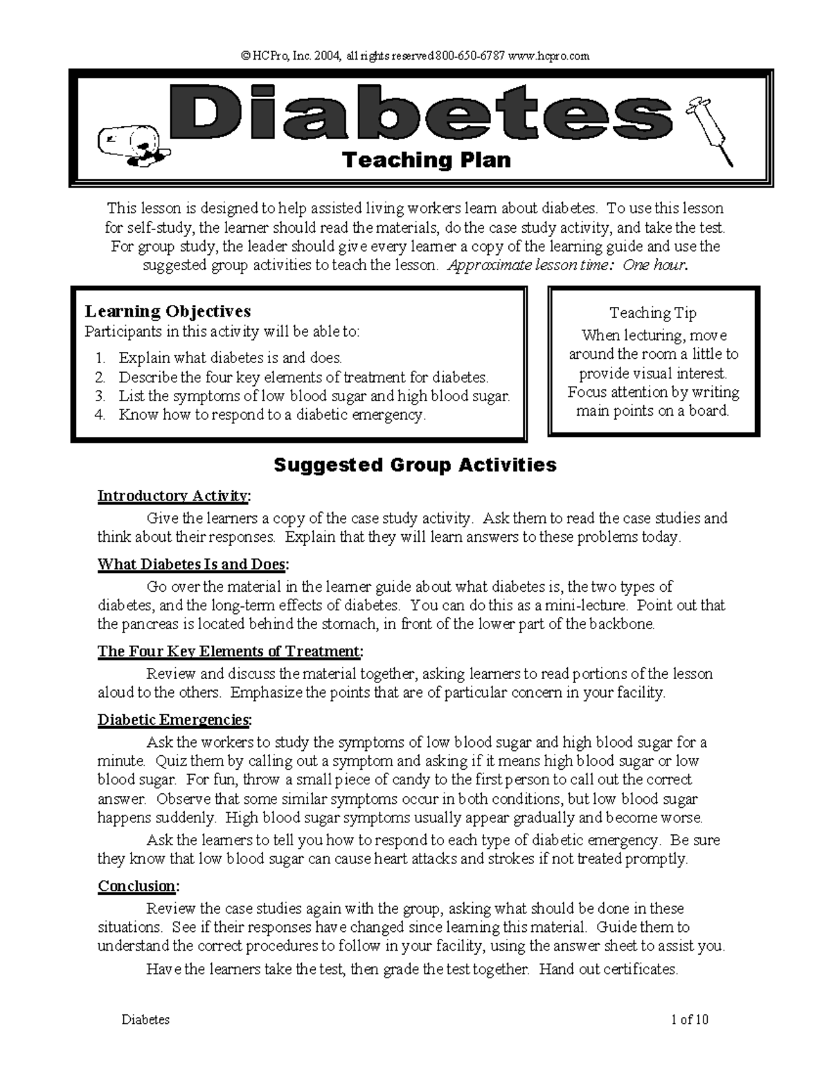 Diabetes-Teaching-Plan - Teaching Plan This lesson is designed to help ...
