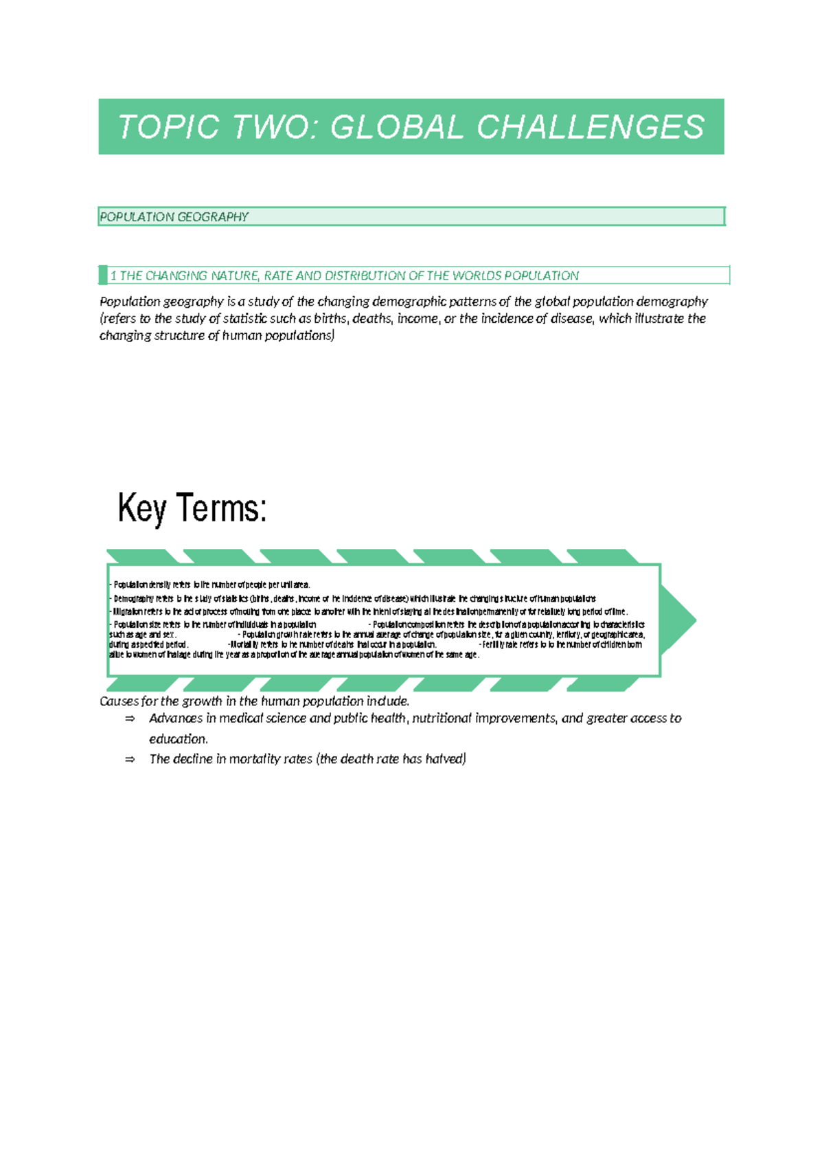Global Challenges Notes - TOPIC TWO: GLOBAL CHALLENGES POPULATION ...