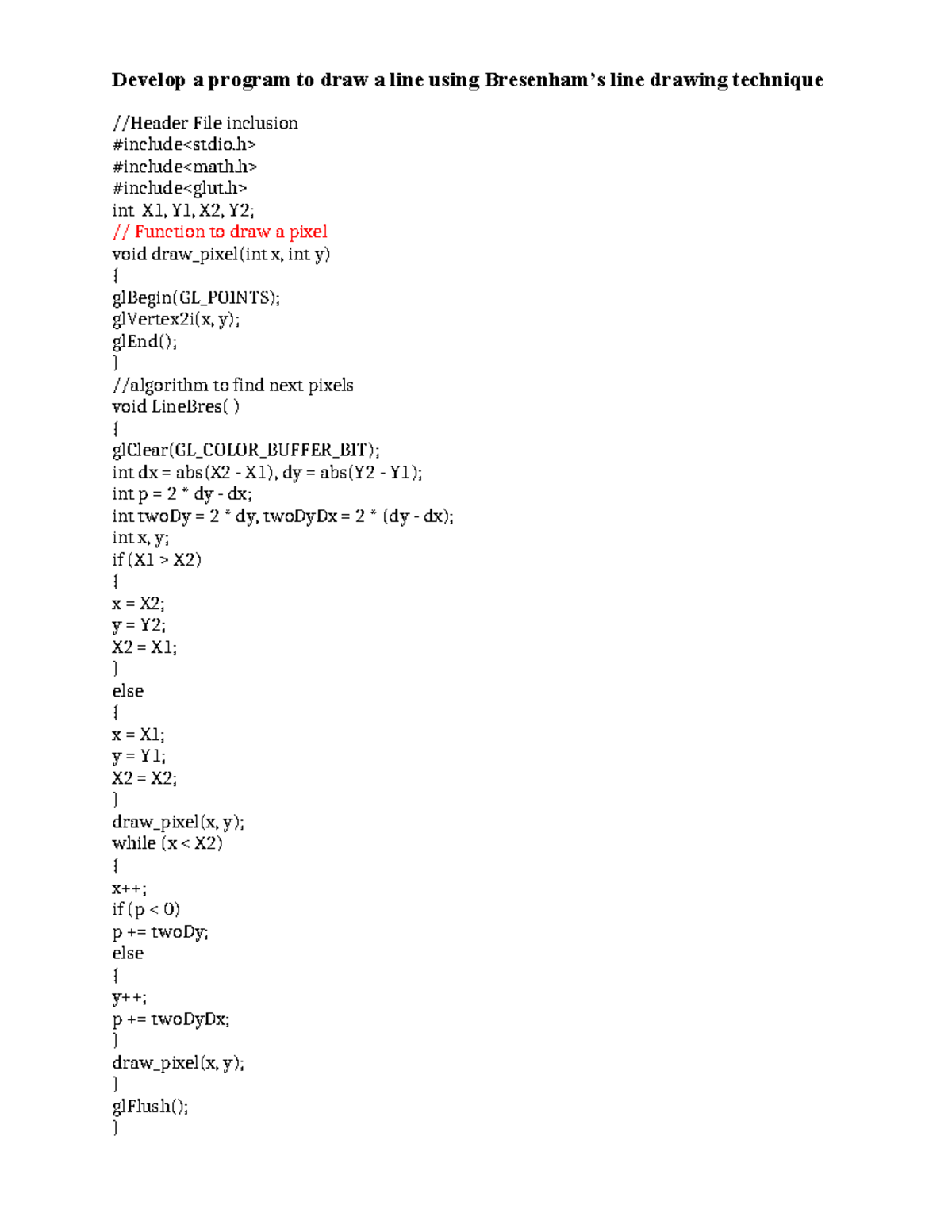 Lab-Prg CGIP - full - Develop a program to draw a line using Bresenham’s line drawing technique ...