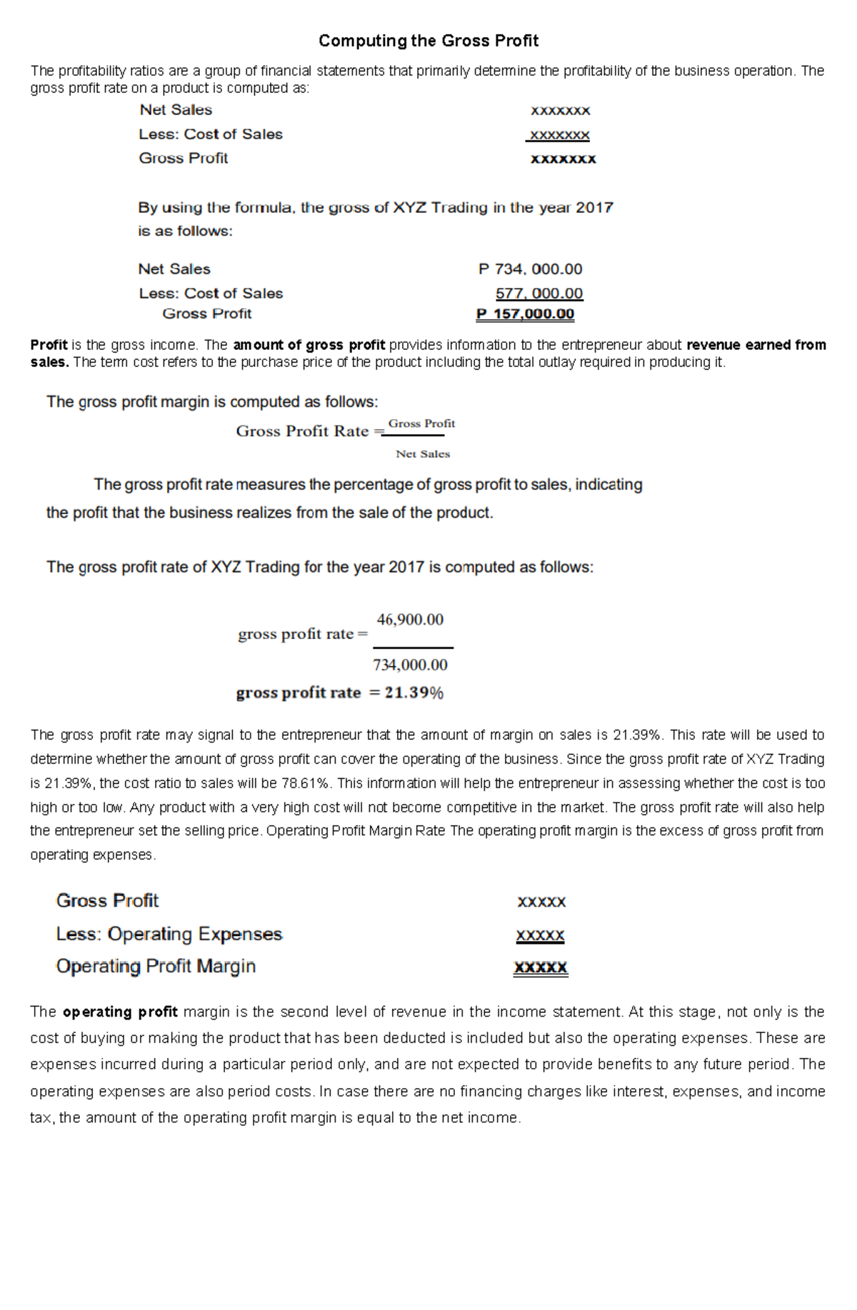 Entrep factsheets - Computing the Gross Profit The profitability ratios ...