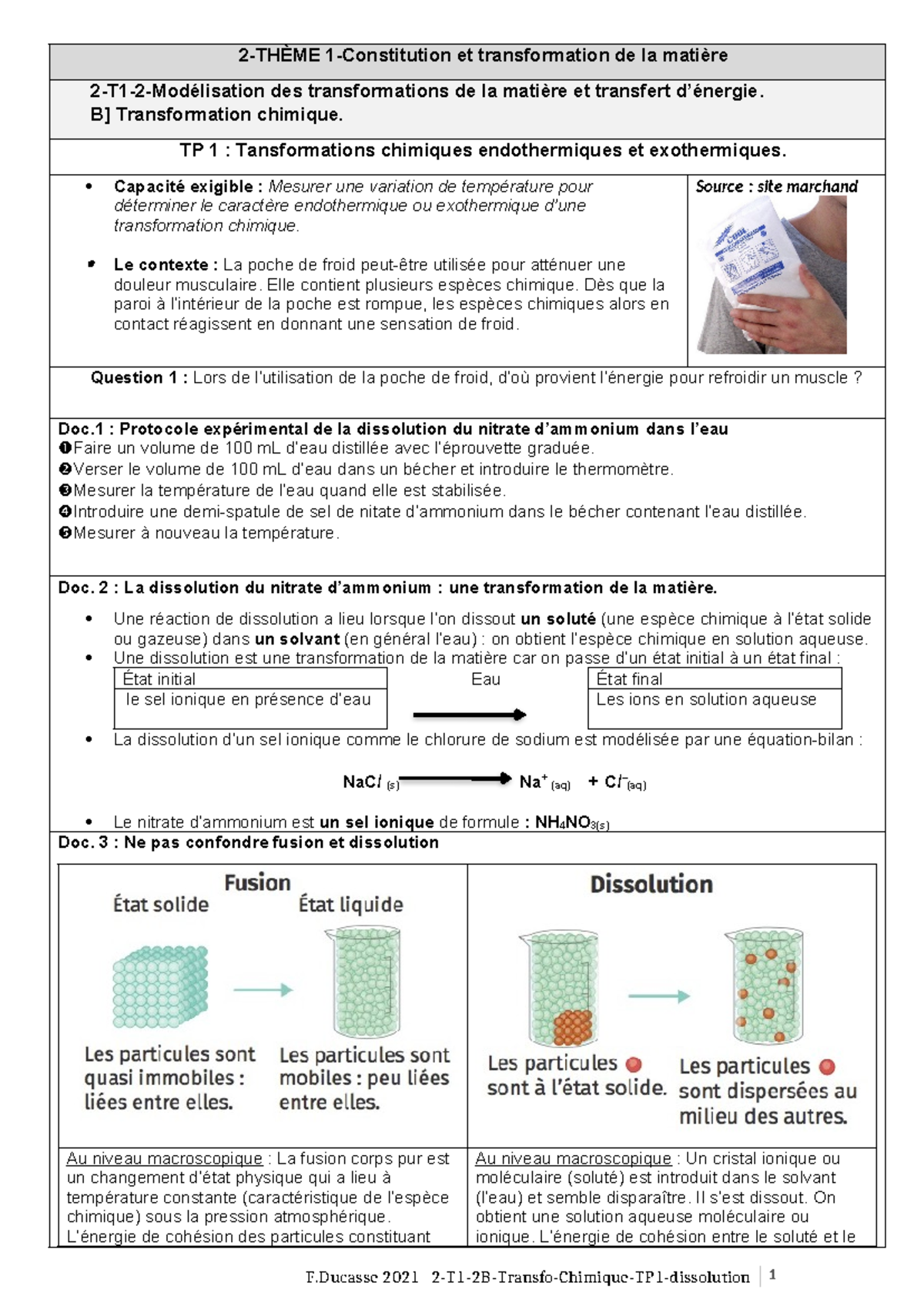 2 T1 2B Transfo Chimique TP1 dissolution - 2-THÈME 1-Constitution et transformation de la ...