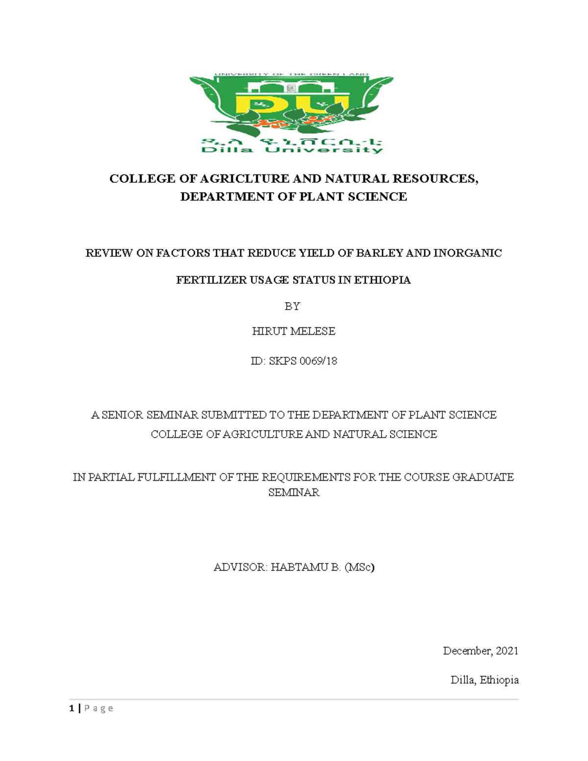 Hirut seminary - this is seminar paper for plant science department ...