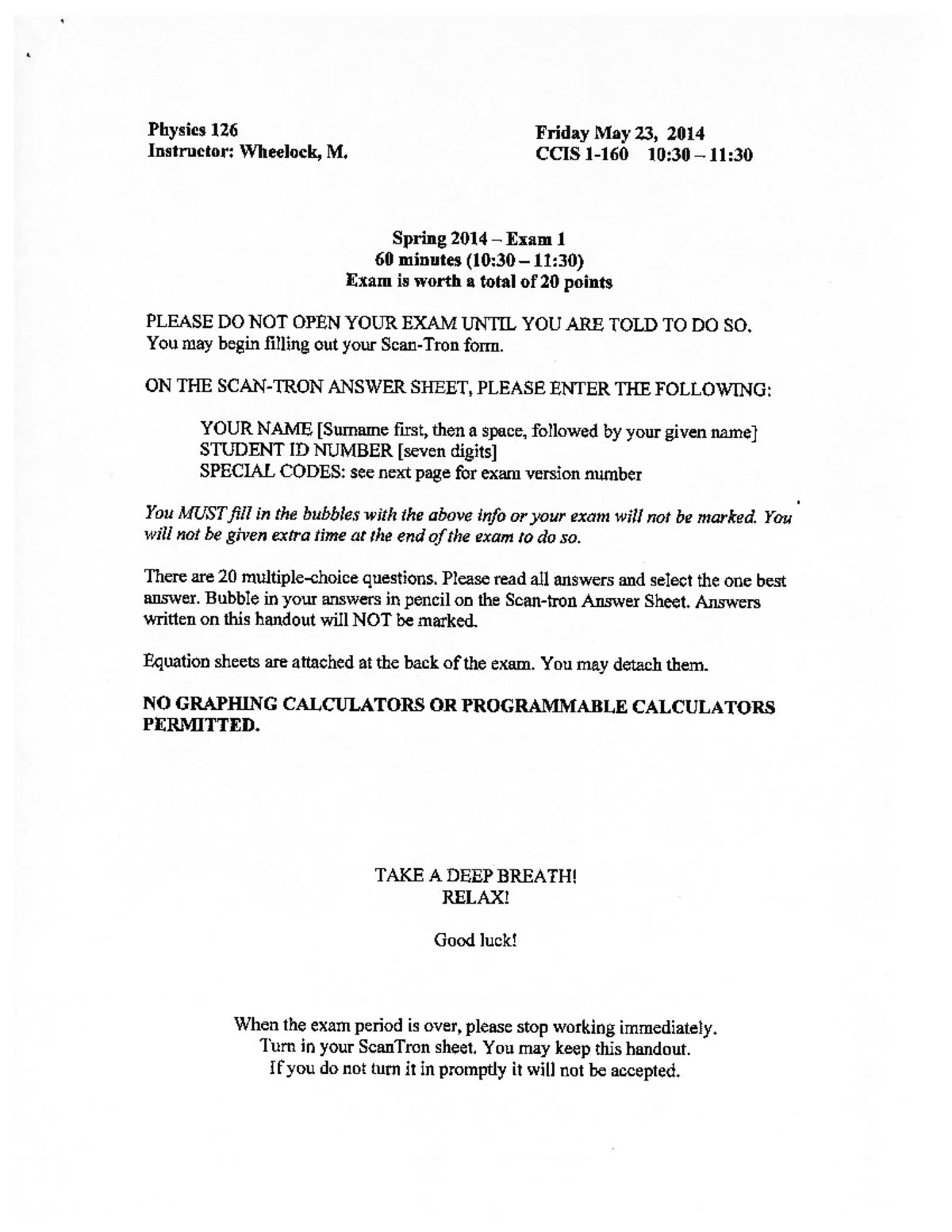 Sample Practice Exam 2014 Answers Phys126 Warning Decodescan Unexpected Mcu Data