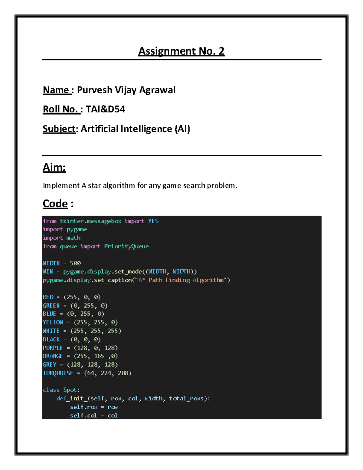 Assignment No 2ai Practical Code From Tkinter Import Yes Import Pygame Import Math From