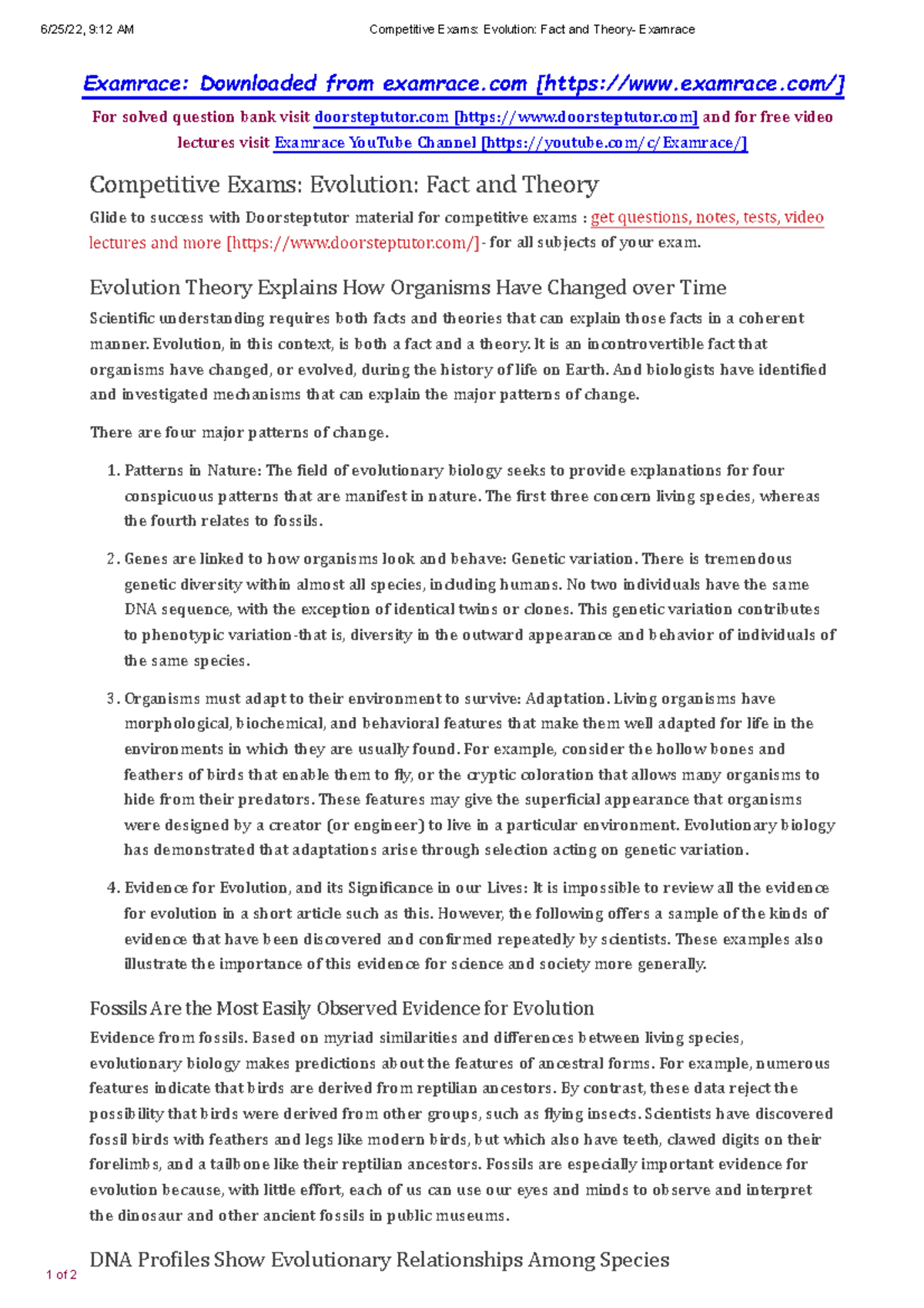 Zoology-Evolution-Facts - 6/25/22, 9:12 AM Competitive Exams: Evolution ...