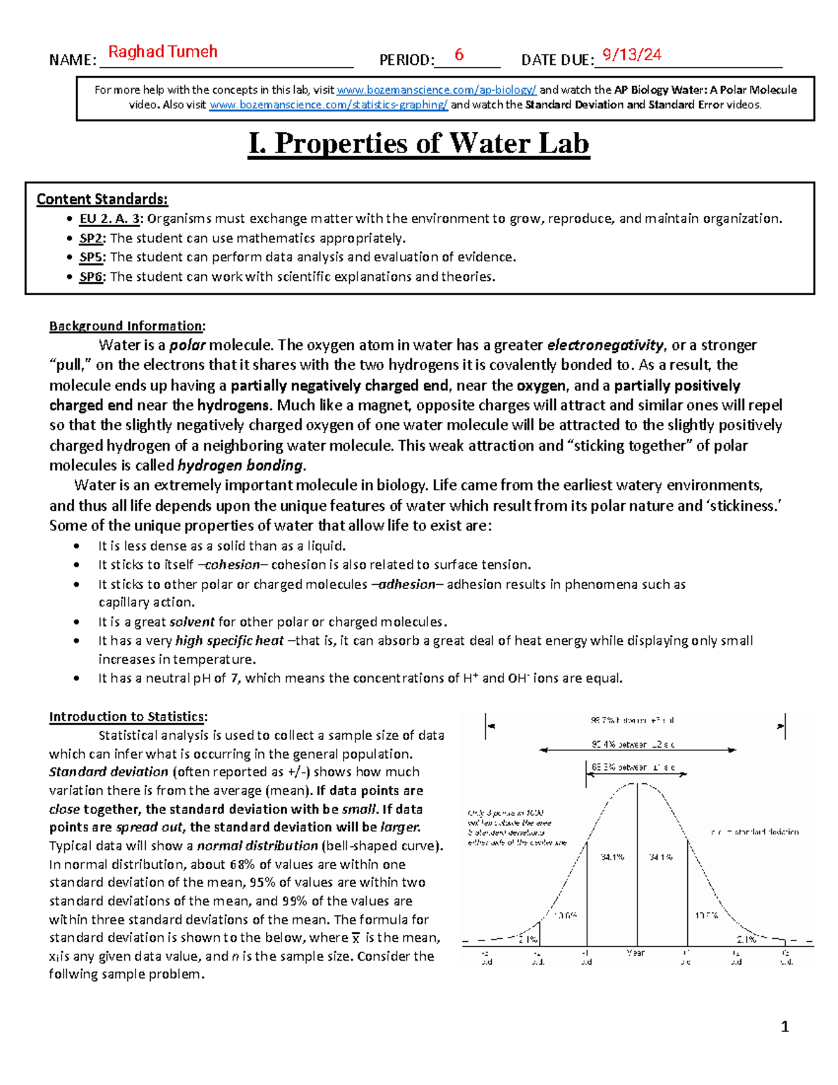 1. Properties of Water Lab with Stats - For more help with the concepts ...