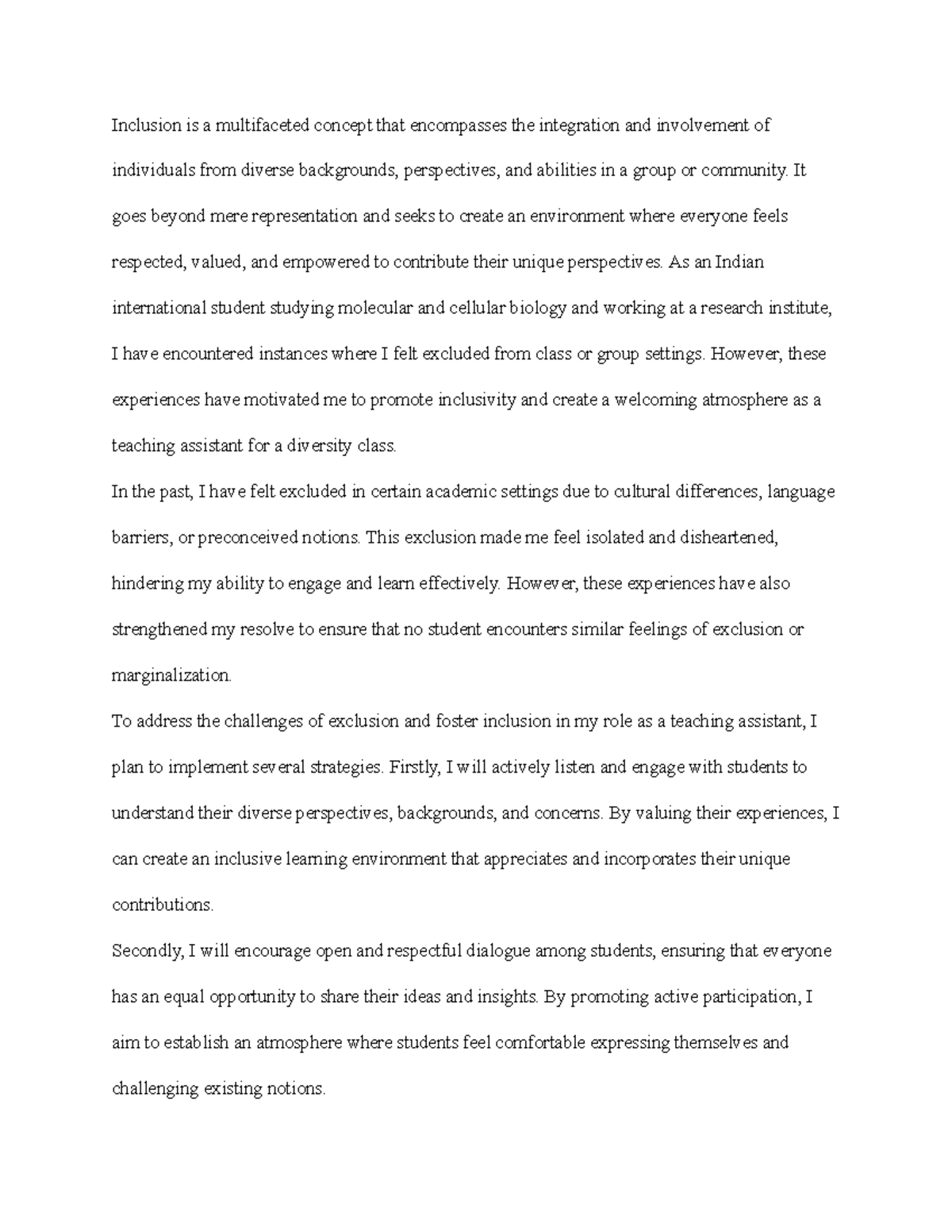 Nishi Creating Inclusive Communities Reflection - Inclusion is a ...