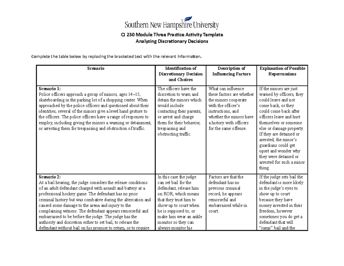 Module Three Practice Activity - Scenario Identification of ...