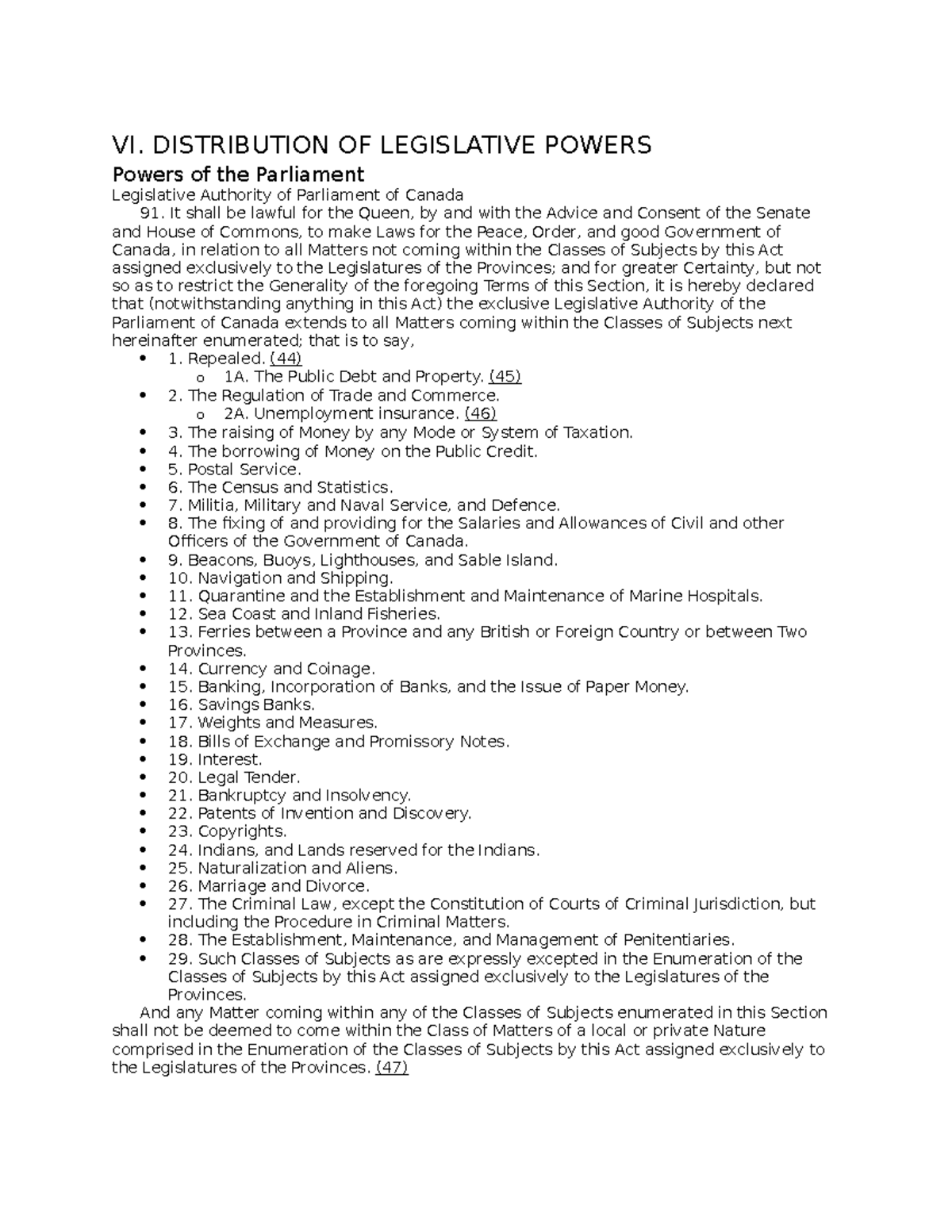 Distribution OF Legislative Powers - VI. DISTRIBUTION OF LEGISLATIVE ...