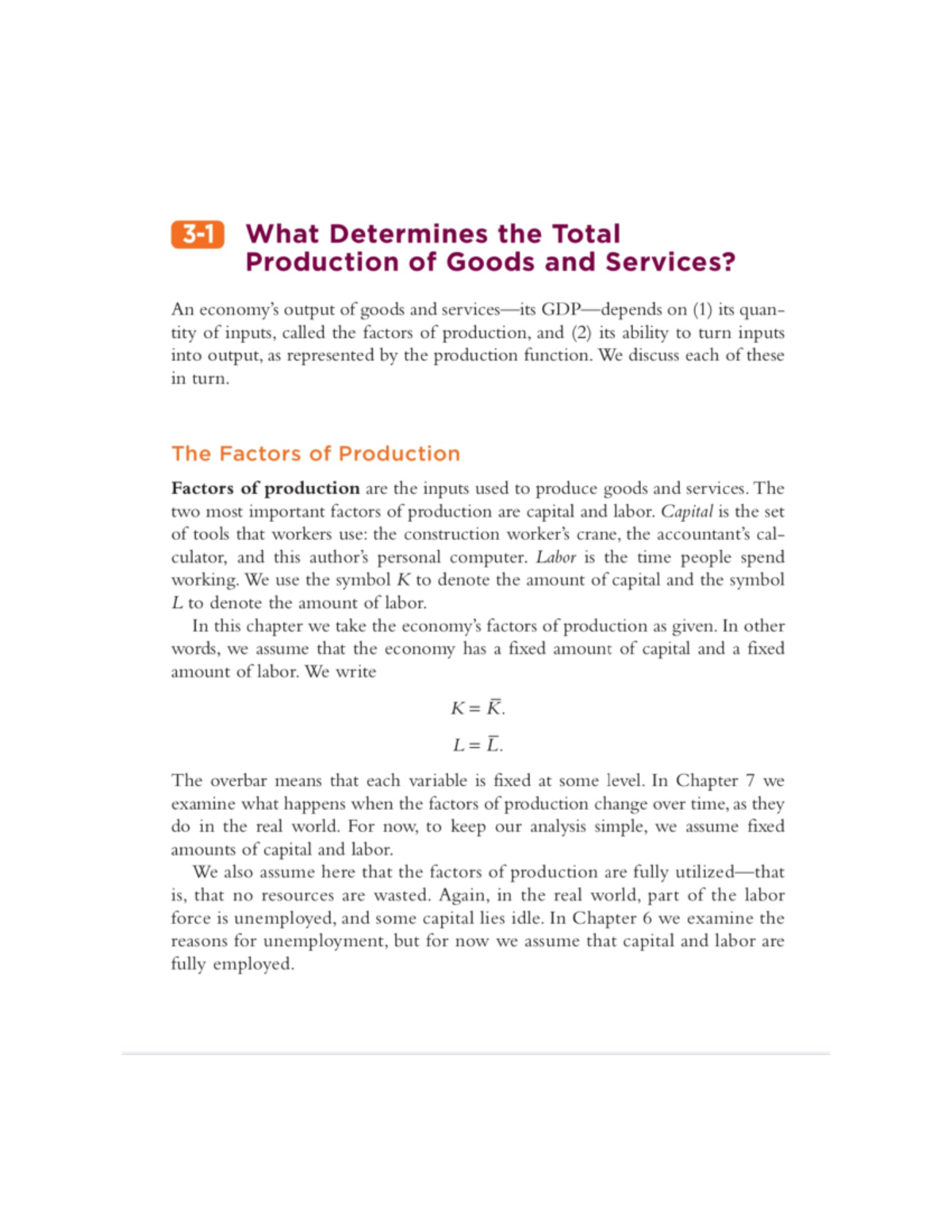 What Determines the Total Production of Goods and Services - MACRO ...