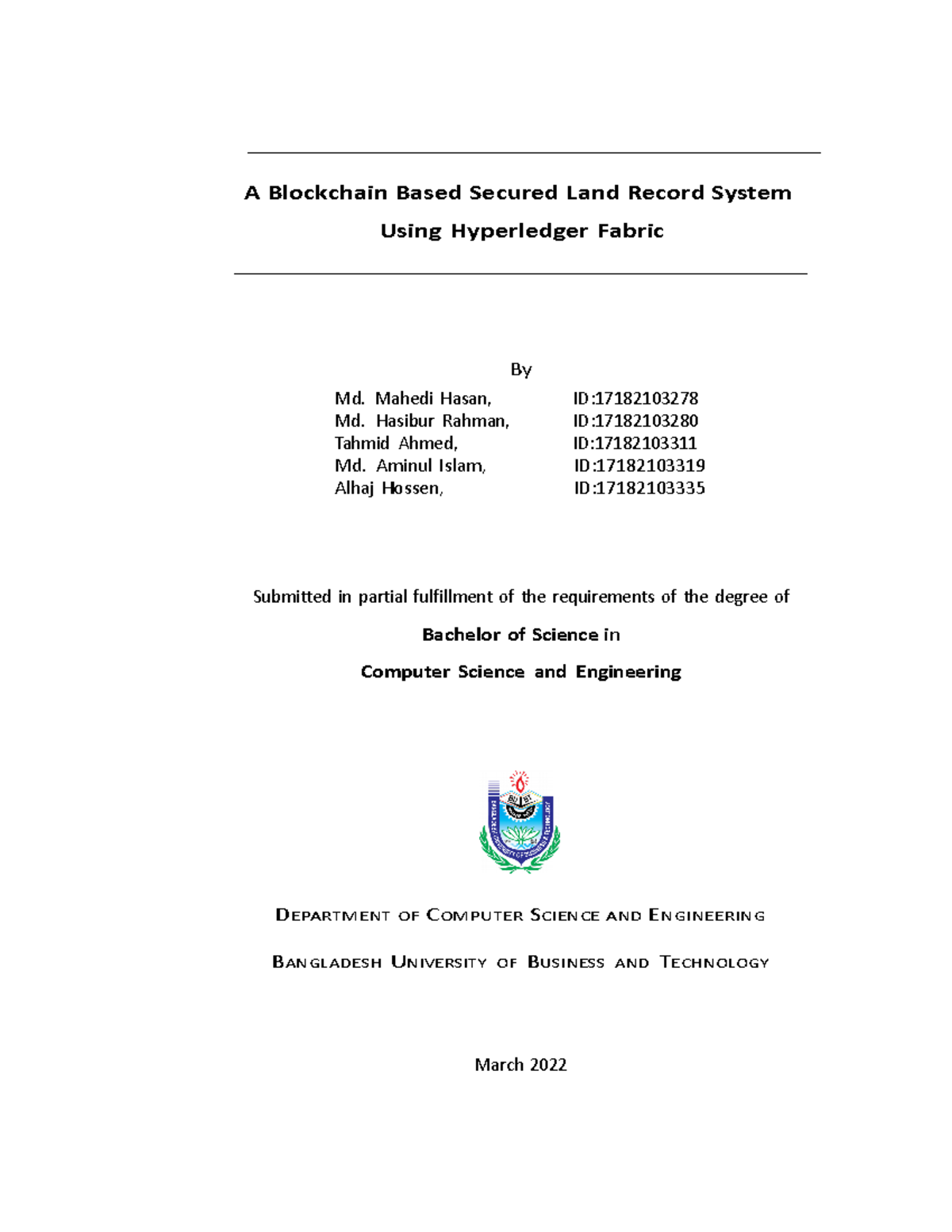 A Blockchain Based Secured Land Record System Using Hyperledger Fabric Sdp4 Grp4 A Blockchain