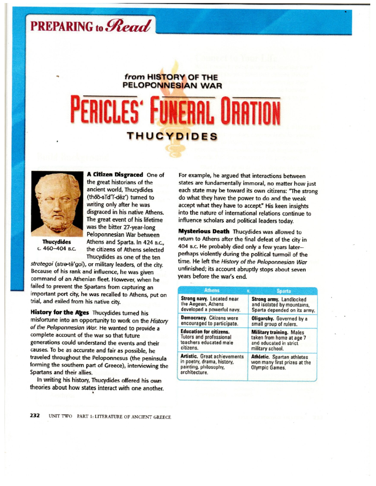 Activity Pericles' Funeral Oration and the Thucydides' Peloponnesian ...