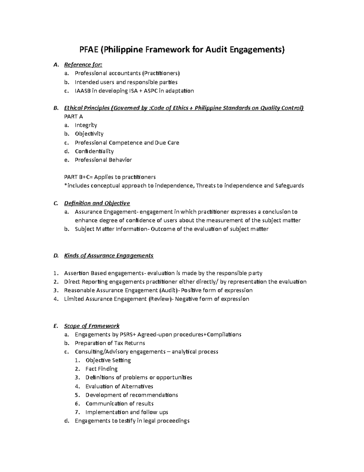 PFAE - Reference for: a. Professional accountants (Practitioners) b ...