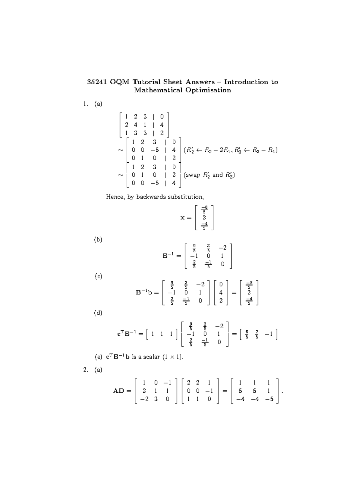 Tut 1 Sol - tutorial - 35241 OQM Tutorial Sheet Answers – Introduction ...