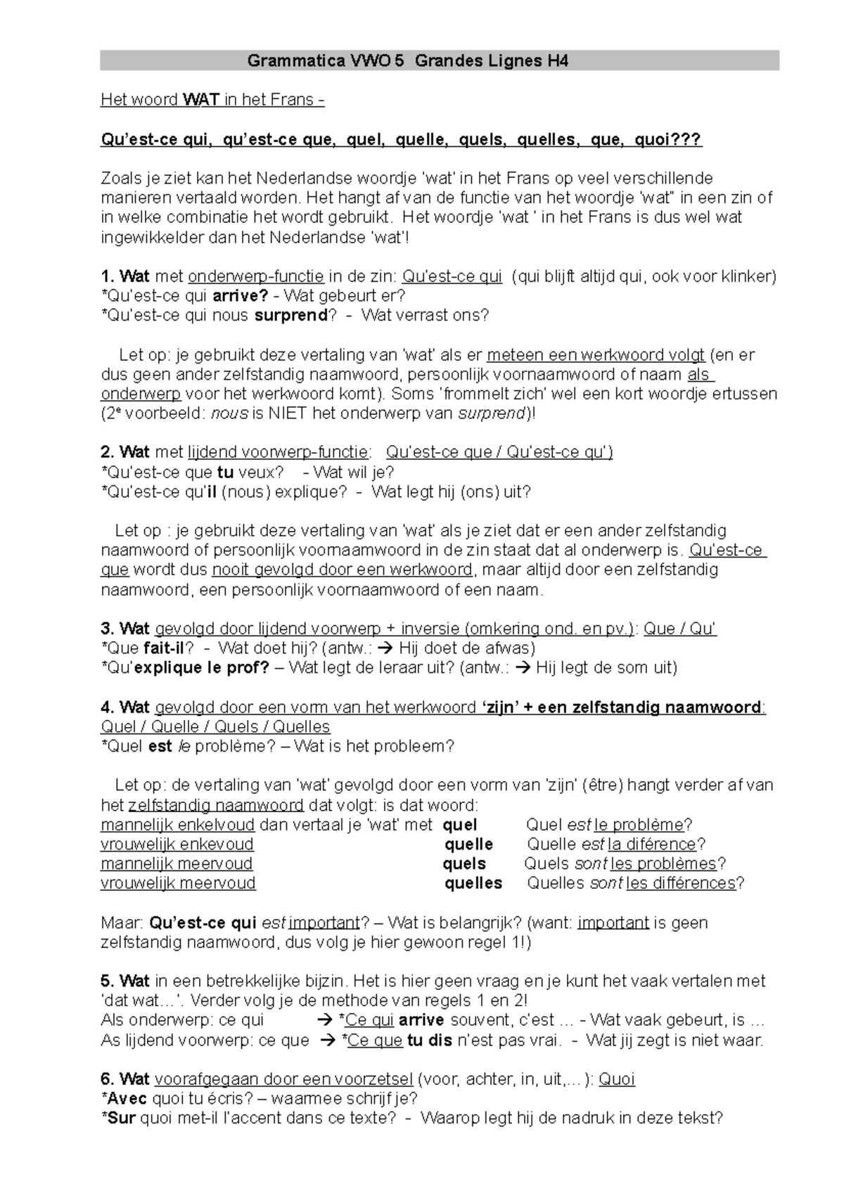 Wat - grammatica VWO 5 H4 - Grammatica VWO 5 Grandes Lignes H Het woord ...