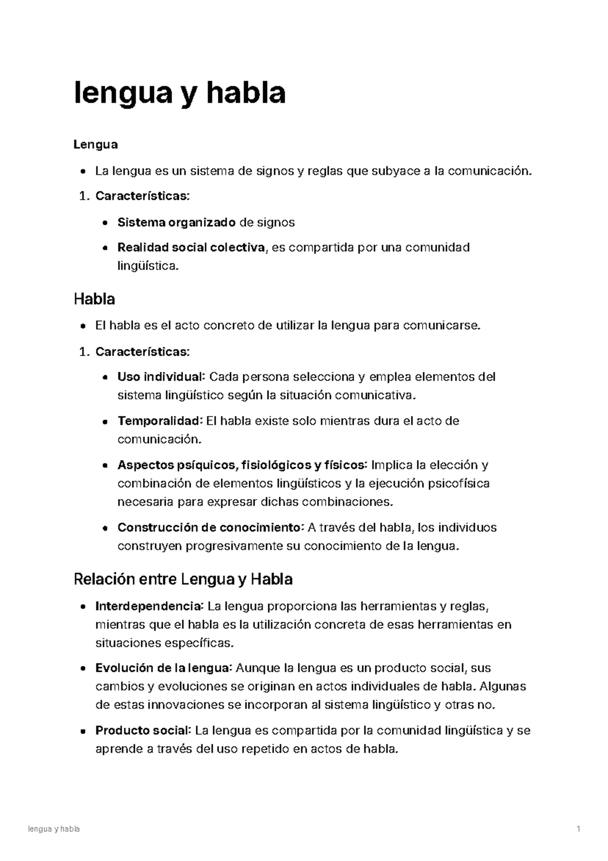 Lengua y habla - resumen de la lectura - lengua y habla 1 lengua y ...