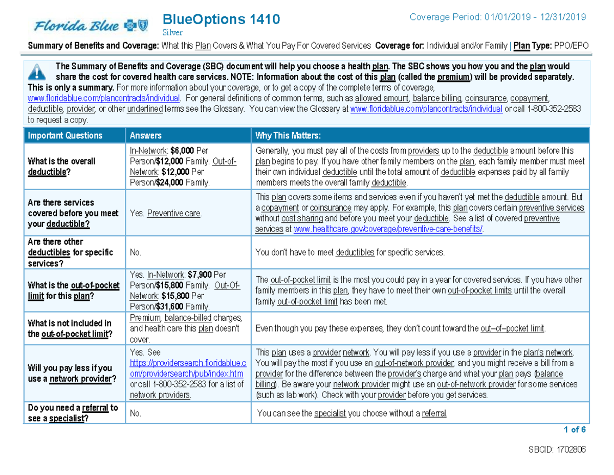 Blue Options 1410 - insurance notes - BlueOptions 1410 Coverage Period ...