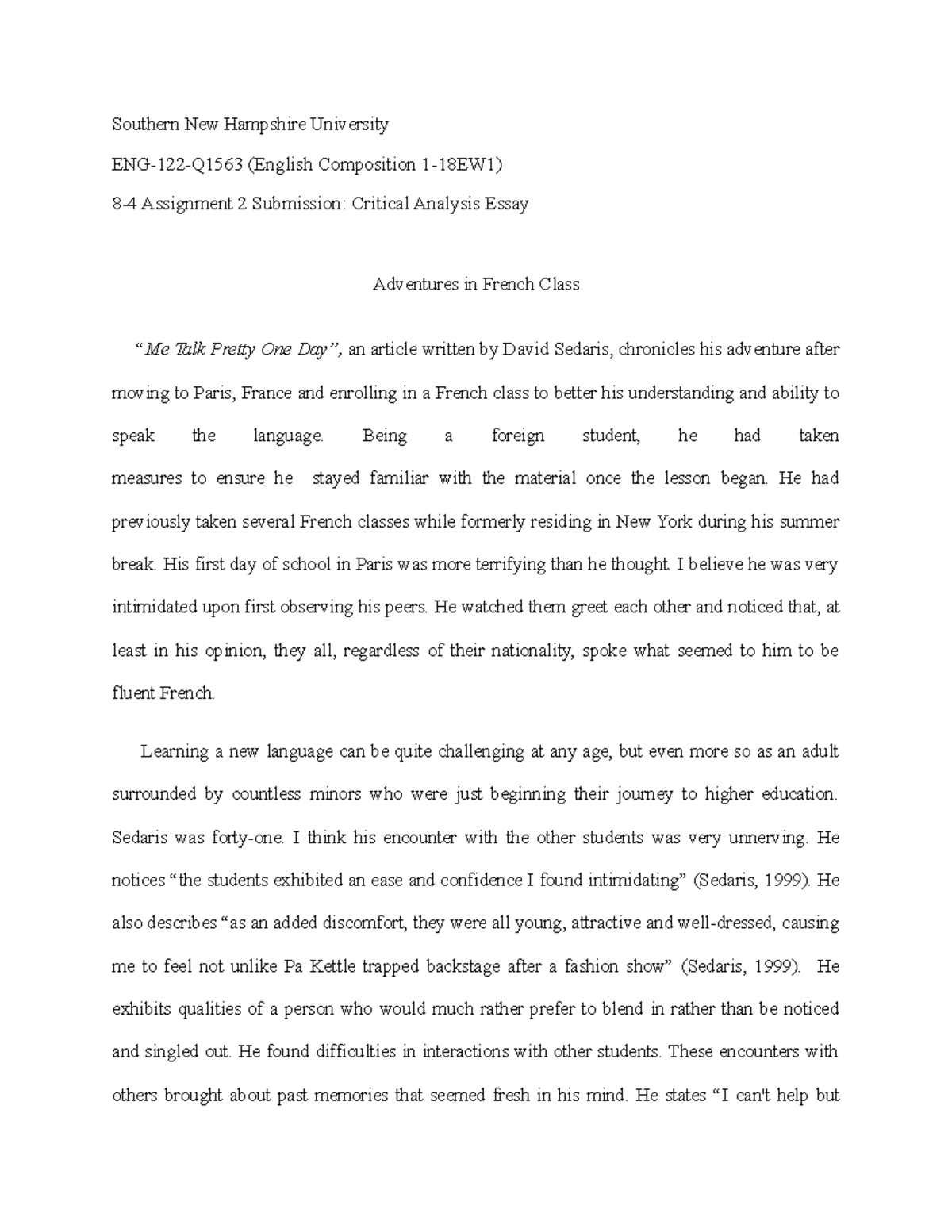 English 122 Composition 1 (8-4 Assignment 2 - Submission Critical ...