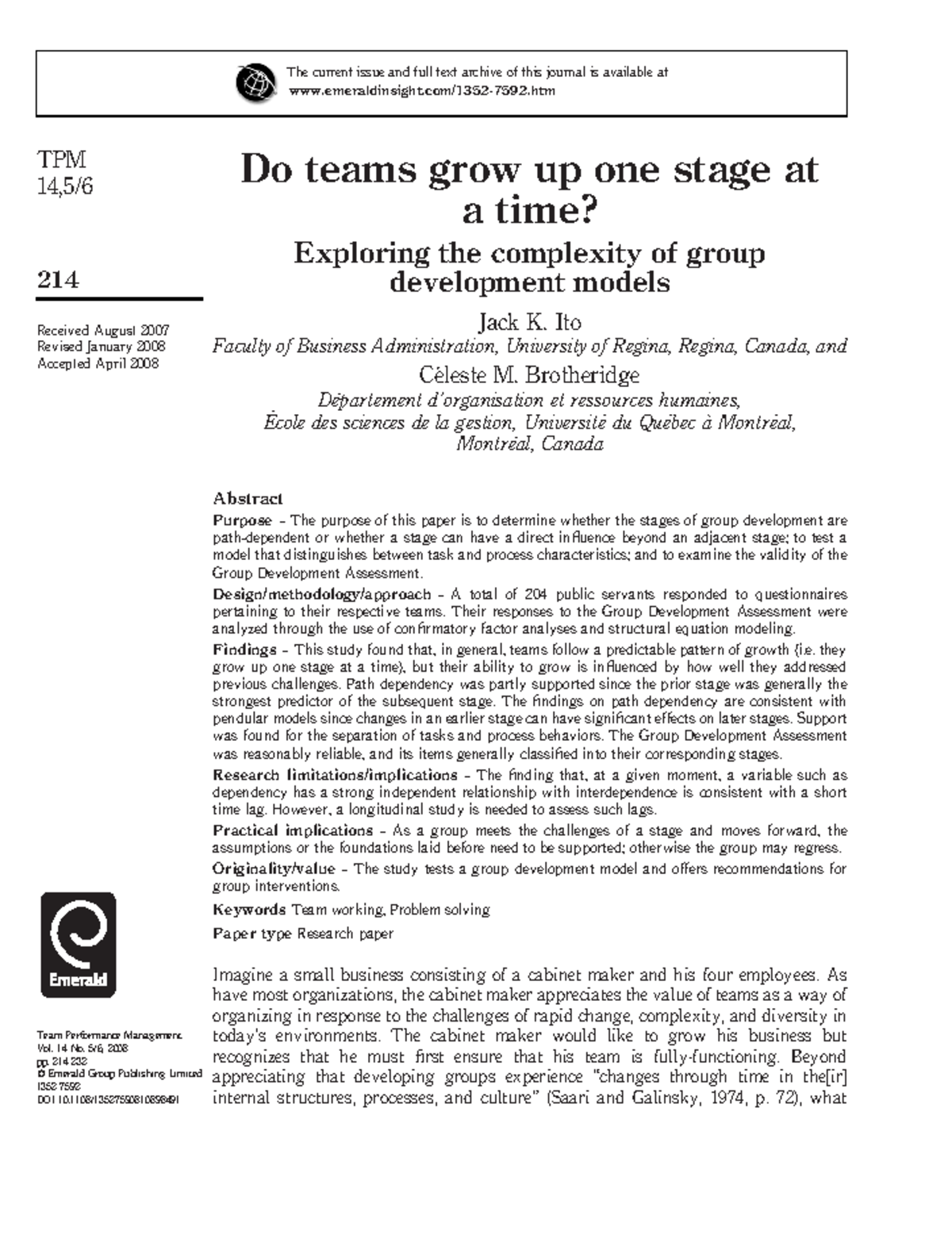 Do teams grow up one stage at a time - Do teams grow up one stage at a time? Exploring the - Studocu