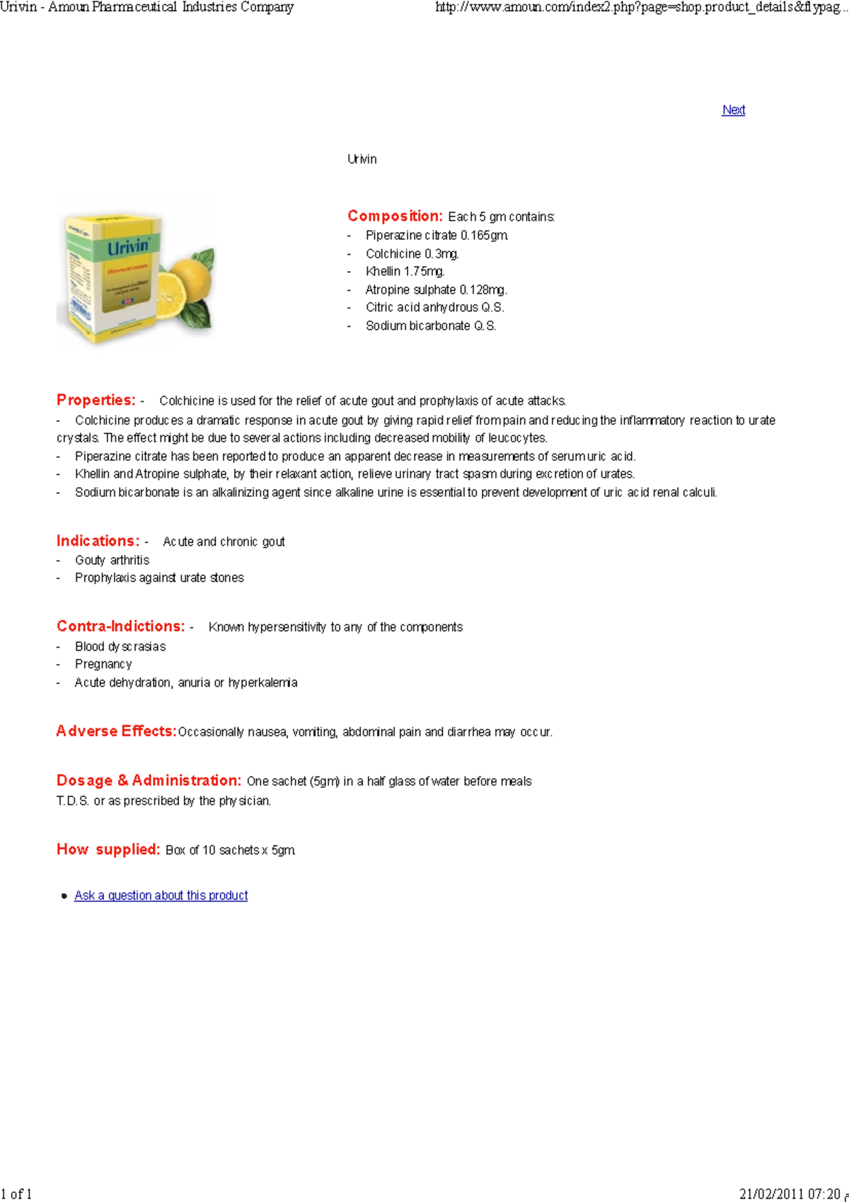 Urivin - Amoun Pharmaceutical Industries Company - Next Urivin ...