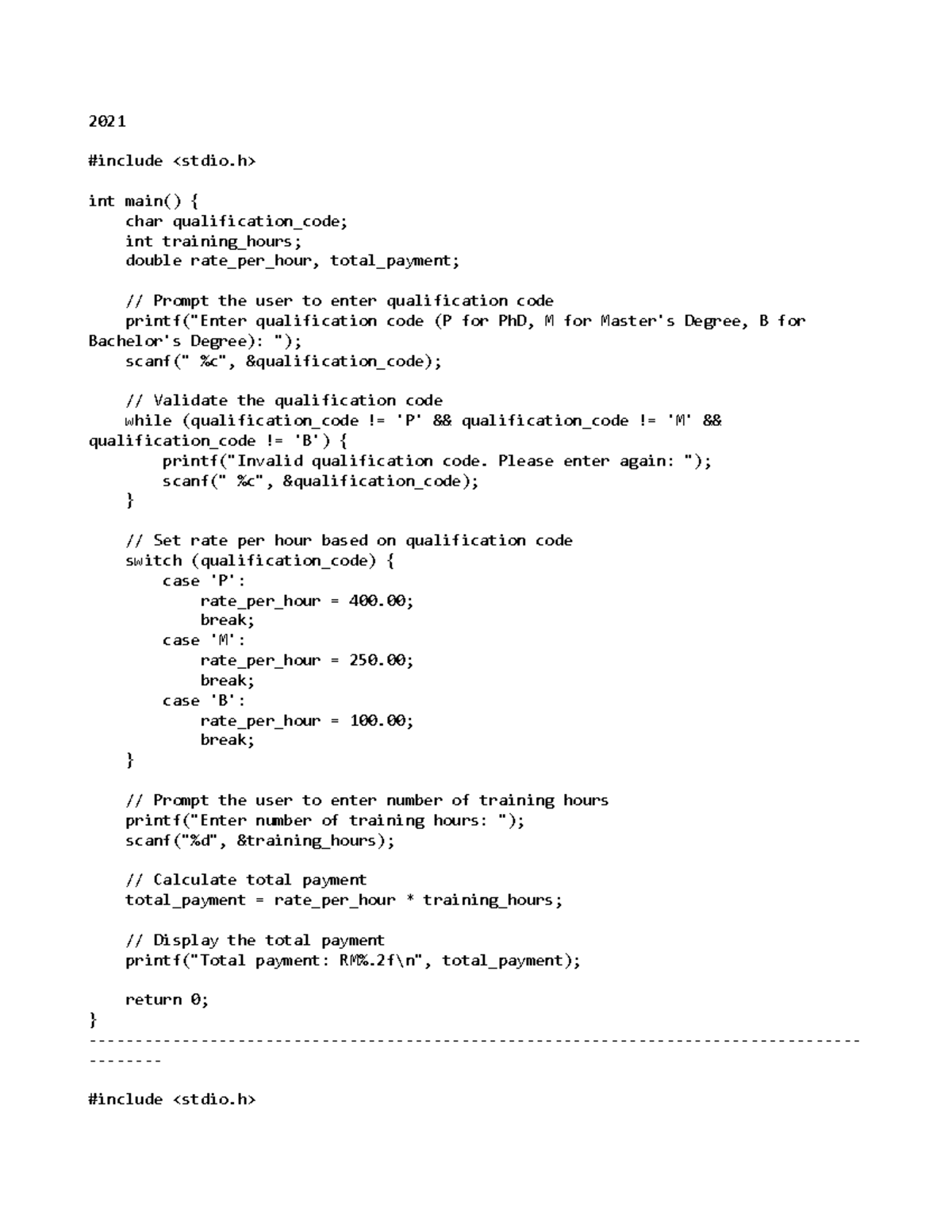 Midterm CSC099 2021 - 2021 #include int main() { char qualification_code; int - Studocu