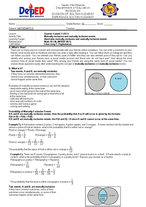 Math1 COT q1 2023-24 - Detailed Lesson plan in Math for grade1 - School: Garsavic ES Grade: 1 ...