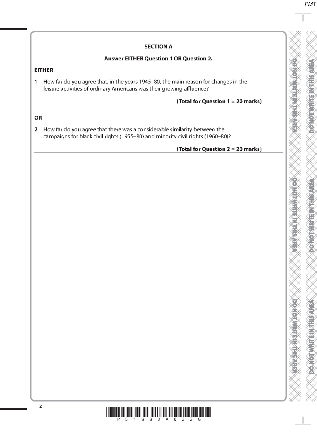 June 2018 History A-level USA past paper - Paper One Past paper ...