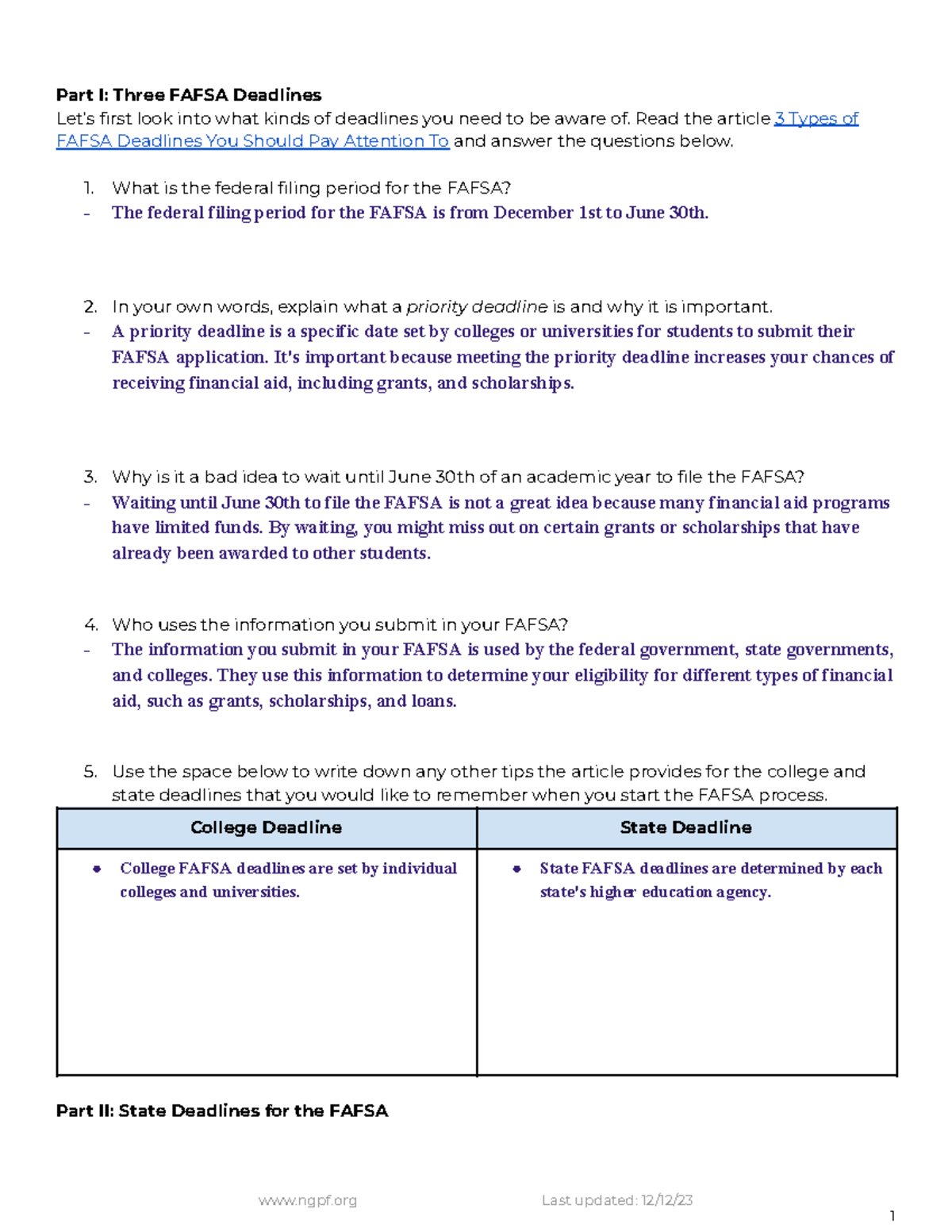 Copy of Module Three Lesson One Activity - Part I: Three FAFSA ...