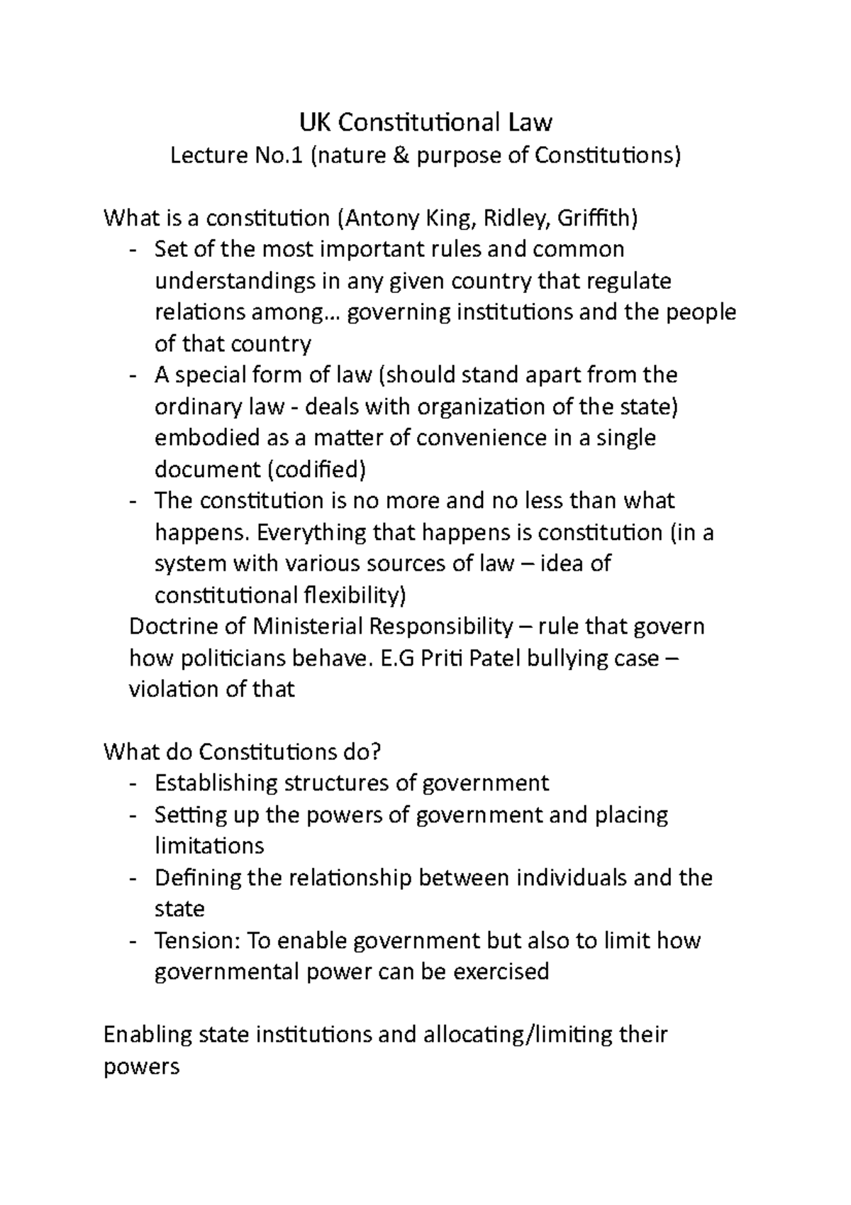 Lecture 1 - UK constitutional features - UK Constitutional Law Lecture ...