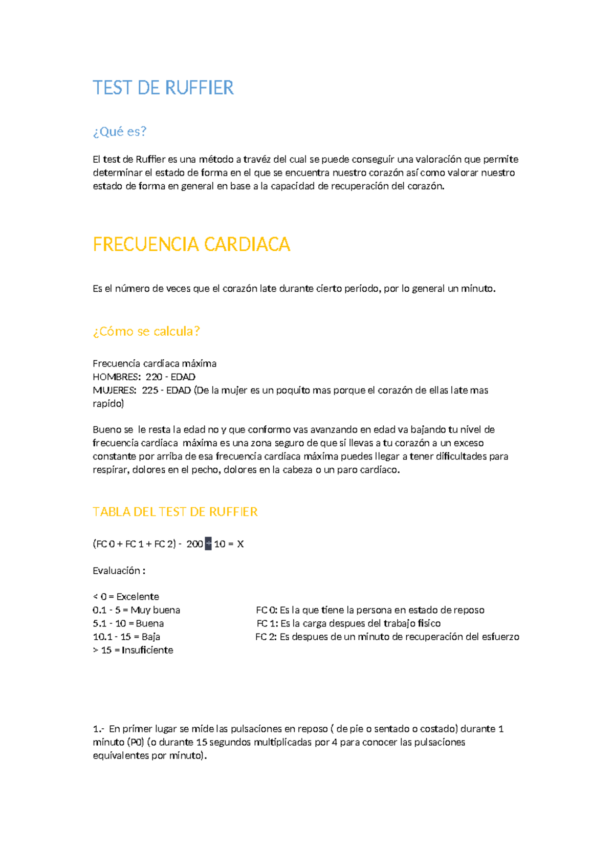 TEST DE Ruffier - Resumen Psicología - TEST DE RUFFIER ¿Qué es? El test ...