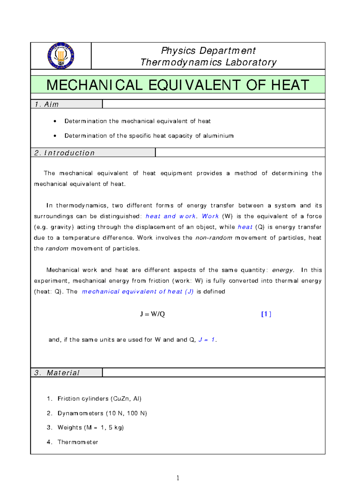 Guion equivalente - Hjjkk - Physics Department Thermodynamics ...