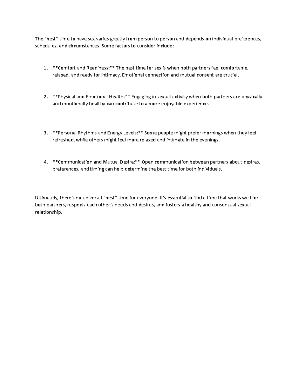 Sex Summary Bachelor Of Secondary Education The “best” Time To Have