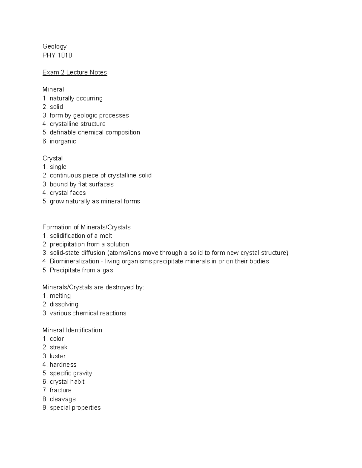 Geology Test 2 - Lecture notes Test 2 - Geology PHY 1010 Exam 2 Lecture ...