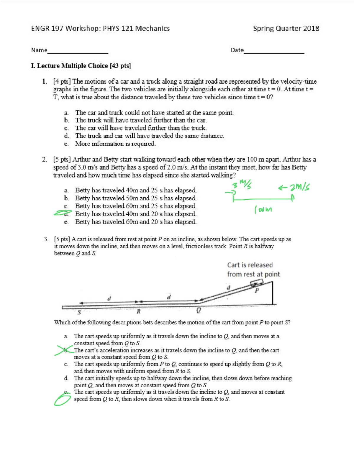 Spring quarter exam 1 practice - PHYS 121 - Studocu