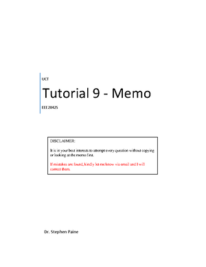 EEE2042S Tut 10 memo - DISCLAIMER: It is in your best interests to attempt every question ...