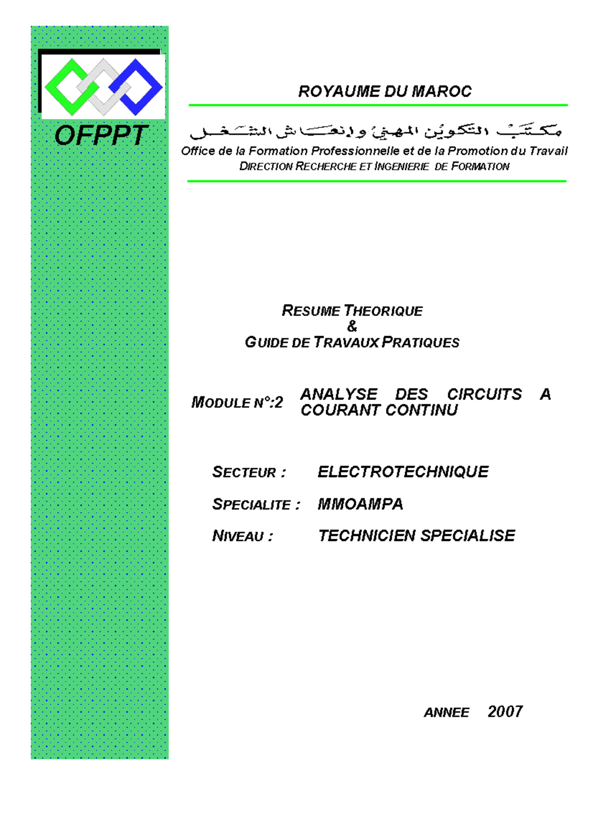 Ofpptmaroc - cours - OFPPT ROYAUME DU MAROC MODULE N°: ANALYSE DES CIRCUITS A COURANT CONTINU ...