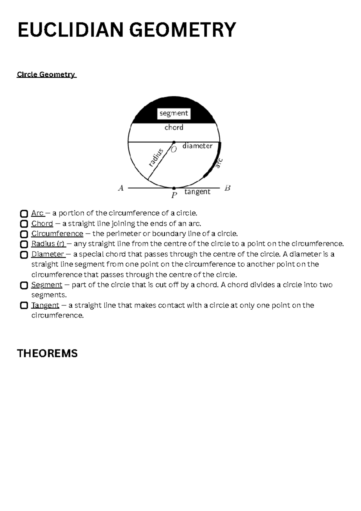 Euclidian Geometry - euclidean notes - EUCLIDIAN GEOMETRY Circle ...
