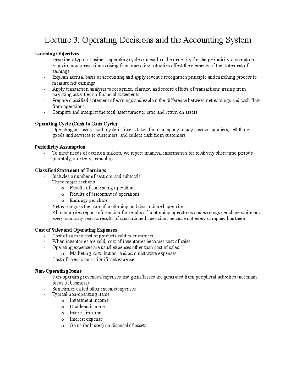 Chapter 3 - Operating Decisions and Accounting System - Lecture 3 ...