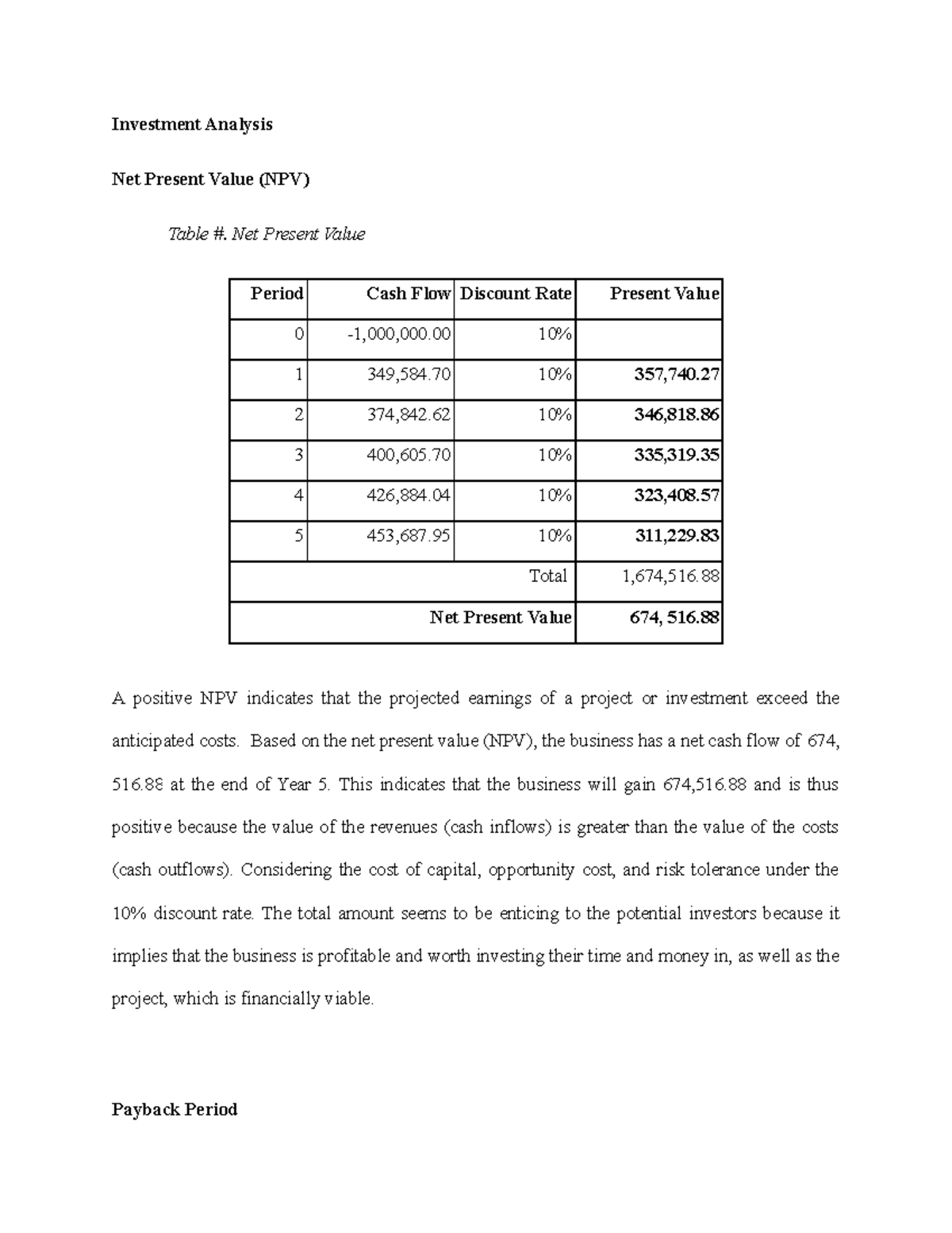 For upload Investment-Analysis-1 - Investment Analysis Net Present ...