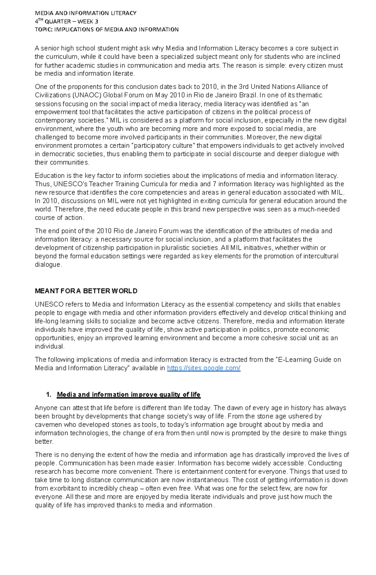 L3 MIL Implications-OF- Media-AND- Information - 4 TH QUARTER – WEEK 3 ...