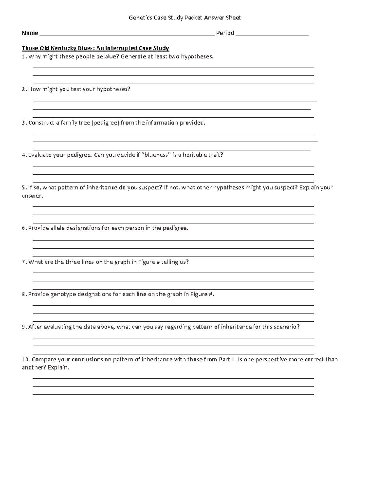 Blue people Genetics Case Study Packet Answer Sheet - Genetics Case ...