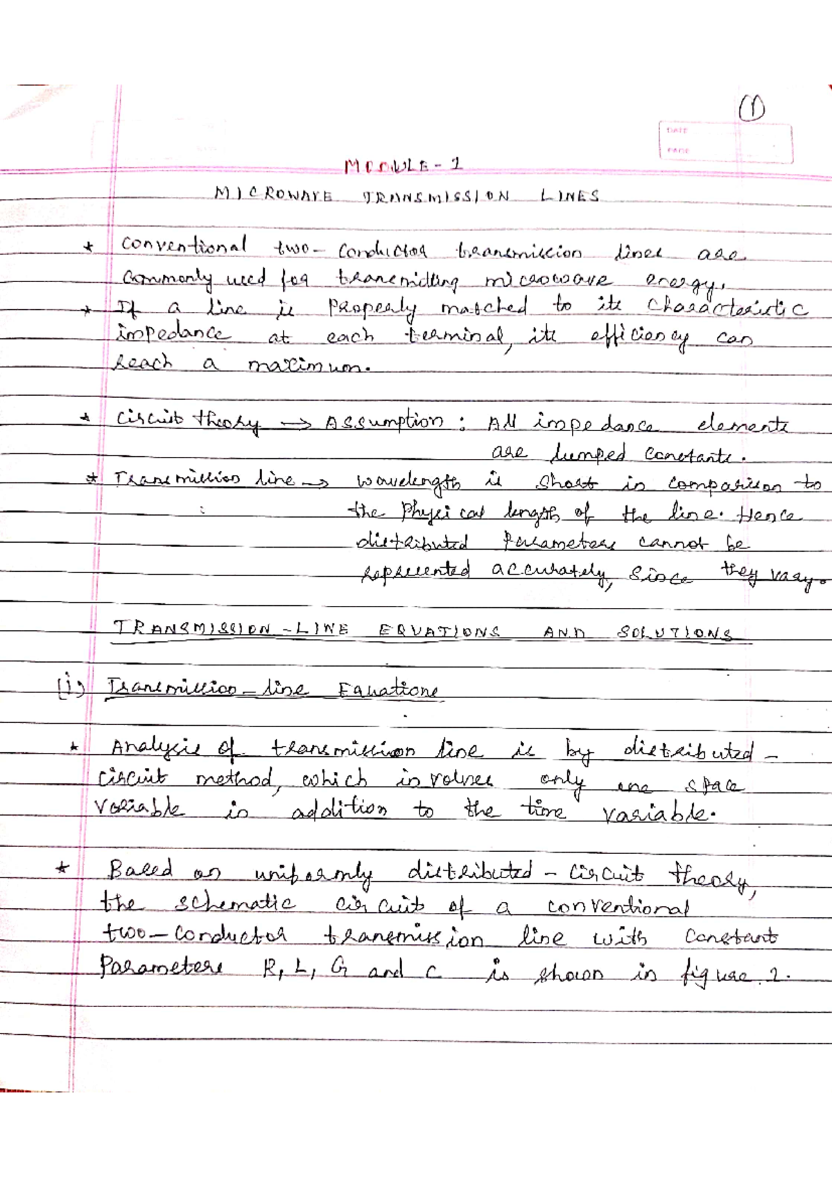 Microwave Module 1 - 1 DATE PAGE 1 MI CROWArE TRANSMISSION LINES ...