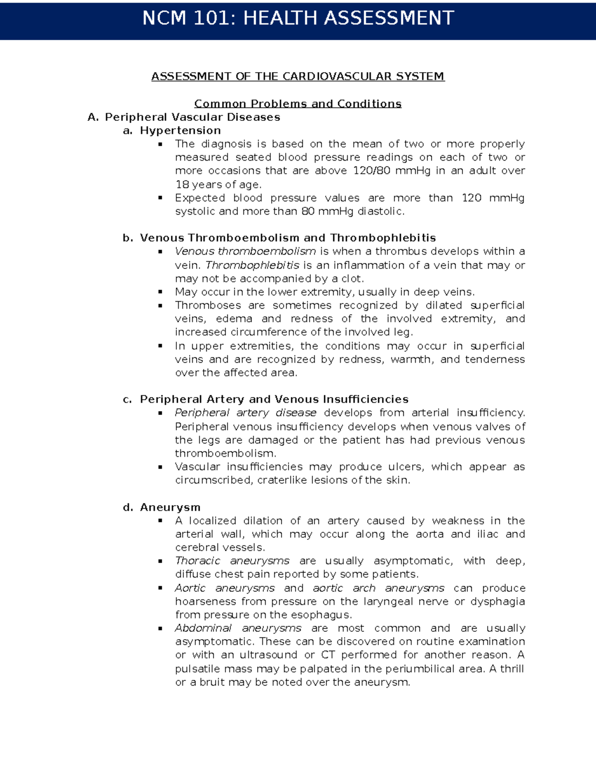 Assessment OF THE Cardiovascular System - ASSESSMENT OF THE ...