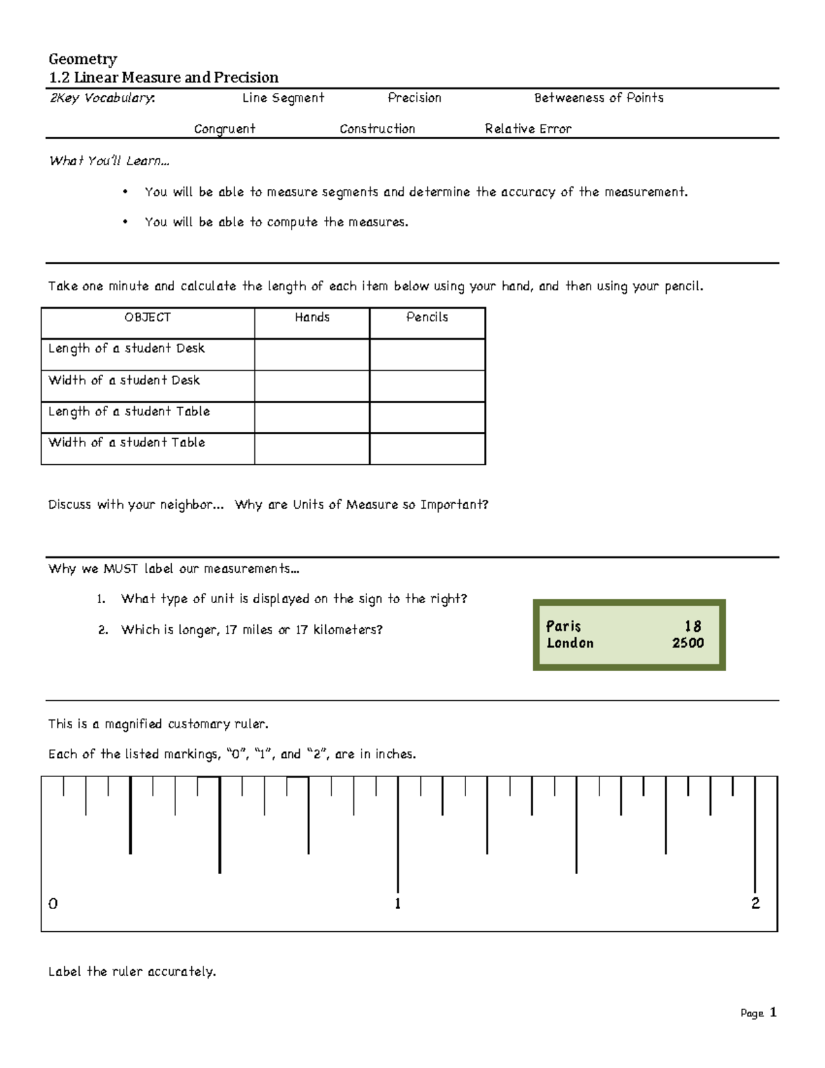 1.2 Linear Measure WS - elina - 1 Linear Measure and Precision 2 Key ...